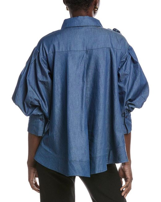 Gracia Ruffle Shirt in Blue | Lyst