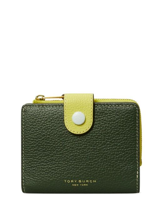 Tory Burch Color-Block Pebbled Leather Bi-Fold Wallet in Green | Lyst