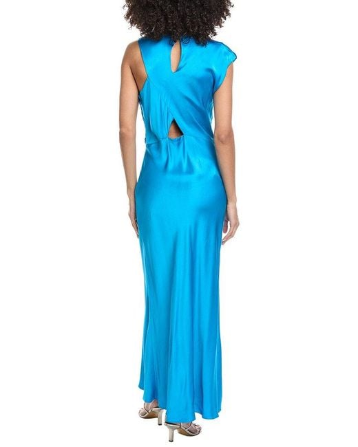 Sandro Silk-Blend Maxi Dress in Blue | Lyst UK