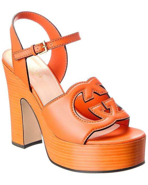 Gucci Interlocking G Leather Platform Sandal in Orange | Lyst