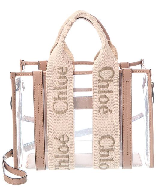 Chloé Dnu Pack Chloe Woody Small Vinyl & Leather Tote in Natural | Lyst UK