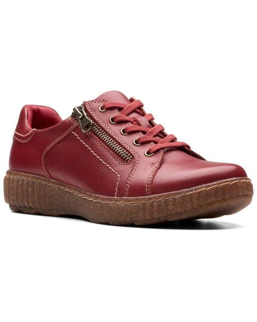 Clarks Caroline Janna Leather Sneaker in Red | Lyst