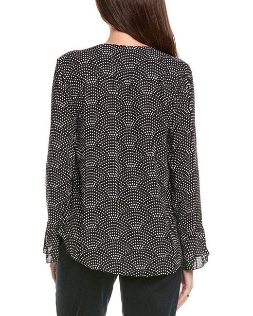 Tahari Button Front V-Neck Blouse in Grey | Lyst UK