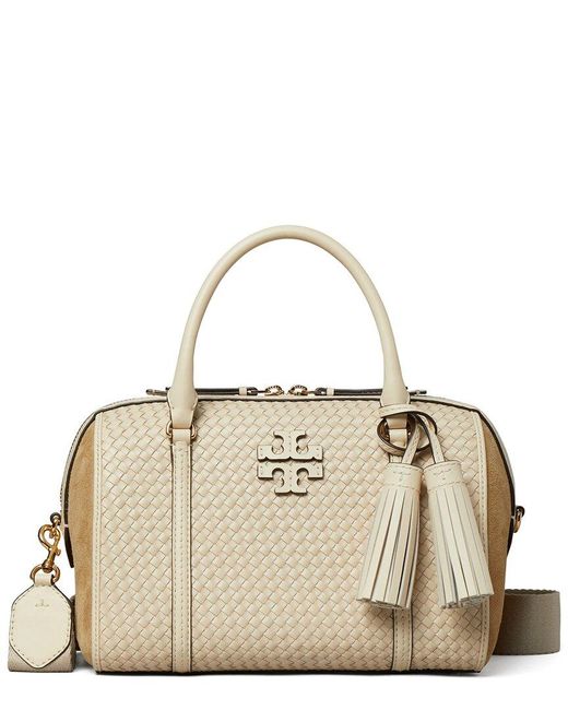 Tory Burch Thea Woven Small Leather Satchel in Metallic | Lyst