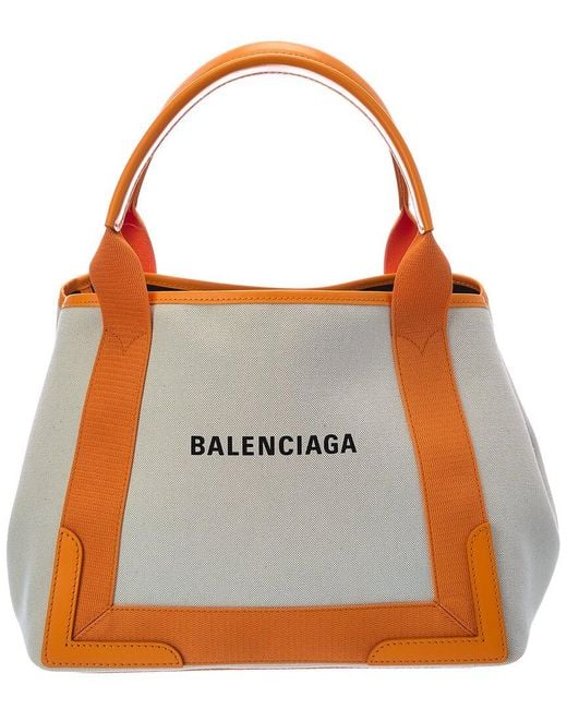 Balenciaga Navy Cabas Canvas & Leather Tote in Brown | Lyst Balenciaga Navy Cabas Canvas & Leather Tote in Brown | Lyst