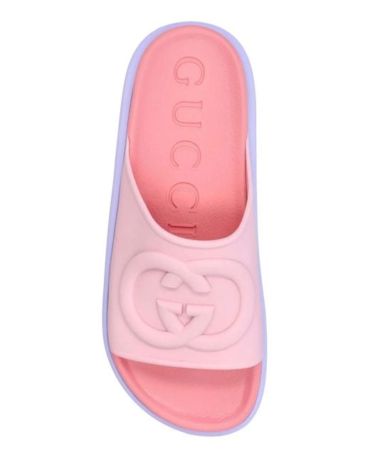 Gucci Miami GG-Embossed Pink Rubber Slides in Purple | Lyst UK