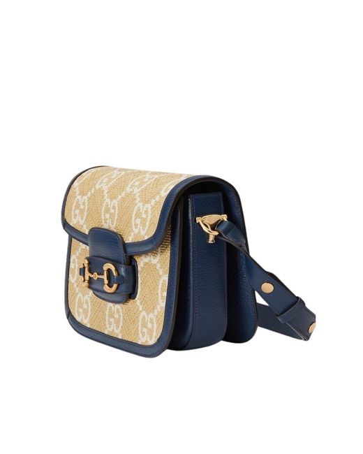Gucci Horsebit 1955 Blue Raffia Shoulder Bag | Lyst UK