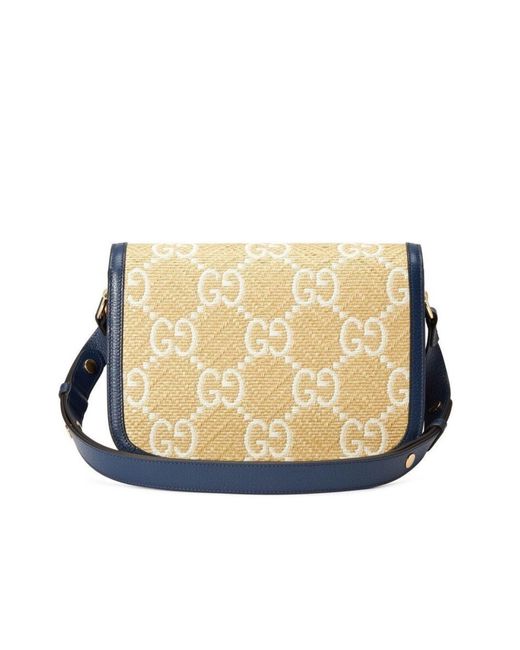 Gucci Horsebit 1955 Blue Raffia Shoulder Bag | Lyst