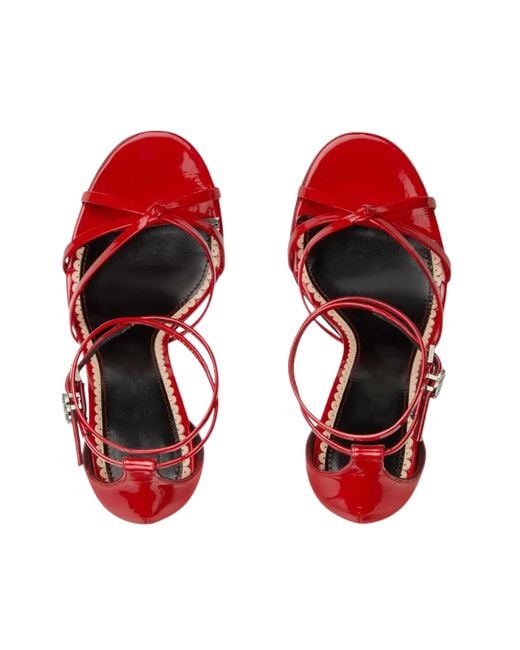 Gucci Red Patent Leather Sandals Double G Ankle Strap | Lyst