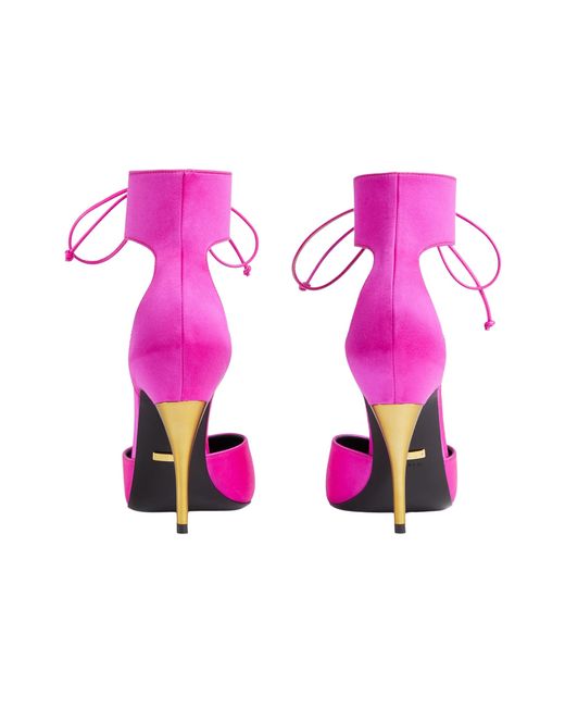 Gucci Lace-up Pink Satin Pump | Lyst