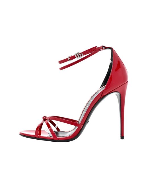 Gucci Red Patent Leather Sandals Double G Ankle Strap | Lyst