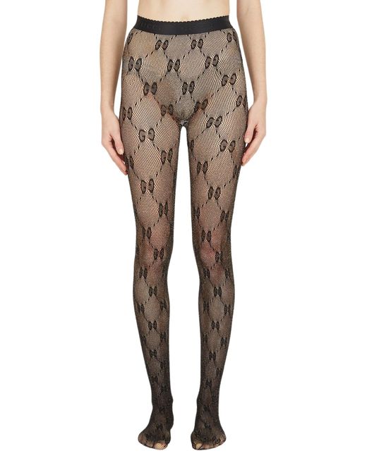 Gucci GG Lurex Detailed Knitted Tights Pantyhose in Grey | Lyst UK
