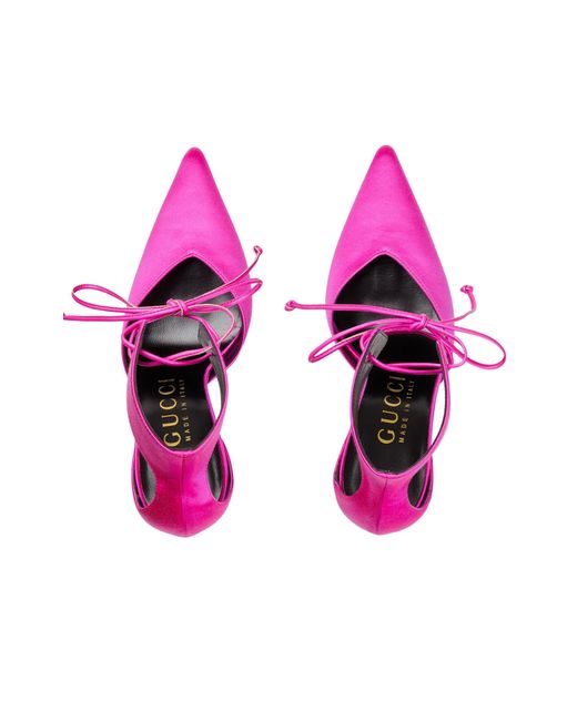 Gucci Lace-up Pink Satin Pump | Lyst