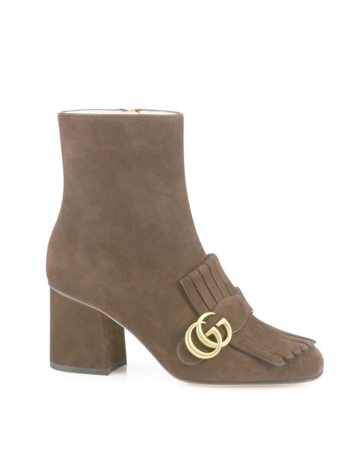 Gucci Marmont GG Suede Ankle Boots in Black | Lyst
