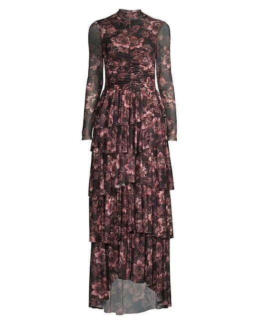 Ted Baker Synthetic Janeti Floral Tiered Midi Dress In Black Lyst