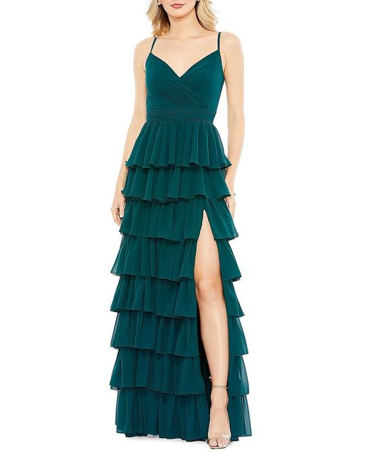 Mac Duggal Ieena Tiered Ruffle A Line Gown In Green Lyst