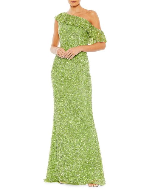 Mac Duggal Synthetic One Shoulder Sequin Embellished Gown In Green Lyst