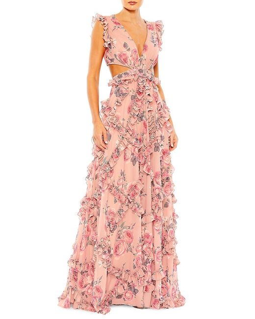 Mac Duggal Floral Chiffon Cut Out Gown In Pink Lyst