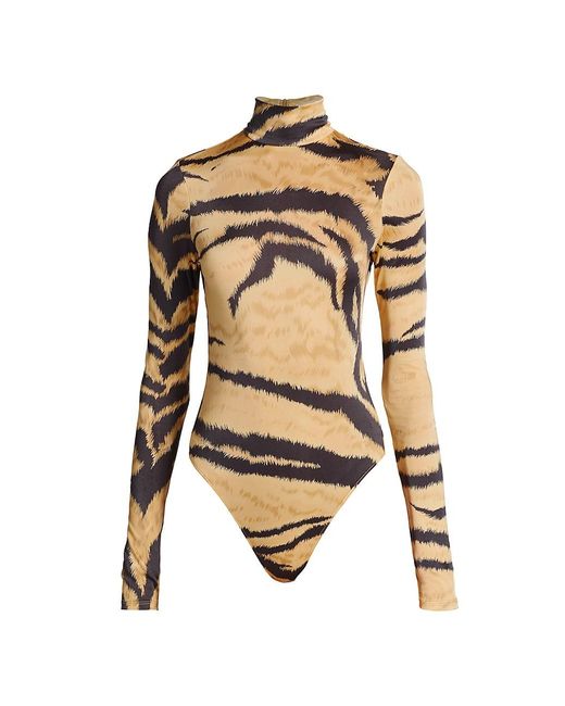 Ronny Kobo Luca Tiger Stripe Bodysuit In Natural Lyst