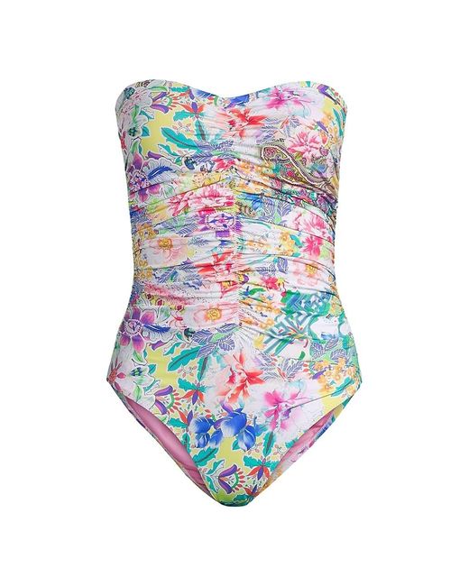 Johnny Was Floral Ruched One Piece Swimsuit In White Lyst