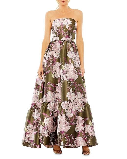 Mac Duggal Floral Brocade Strapless Gown In White Lyst