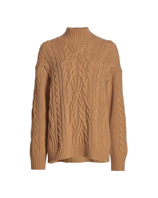 Vince Wool Oversized Cable Knit Sweater In Camel Brown Lyst
