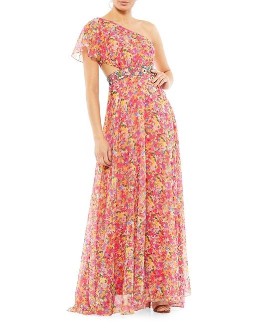 Mac Duggal One Shoulder Floral Cut Out Gown In Red Lyst