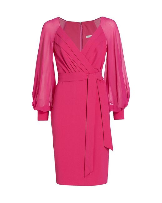 Badgley Mischka Bishop Sleeve Belted Cocktail Dress In Pink Lyst