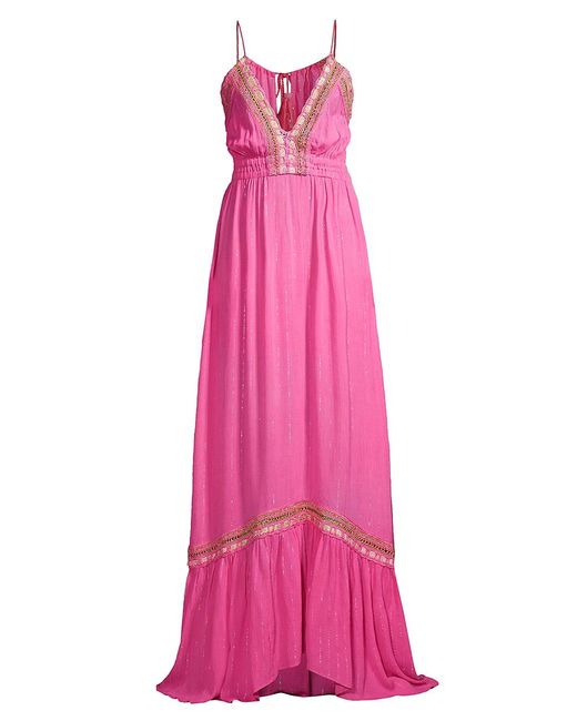 Ramy Brook Amy Crochet Trim Tassel Maxi Dress In Neon Pink Pink Lyst