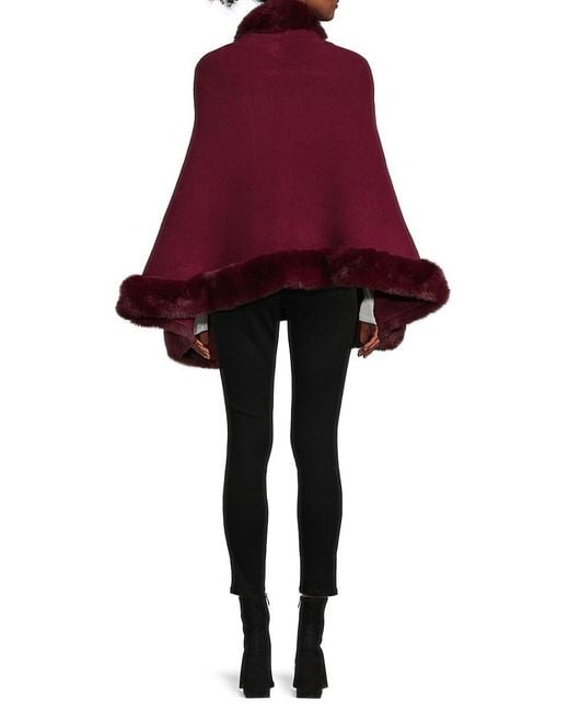 Surell Faux Fur Trim Wrap in Red | Lyst