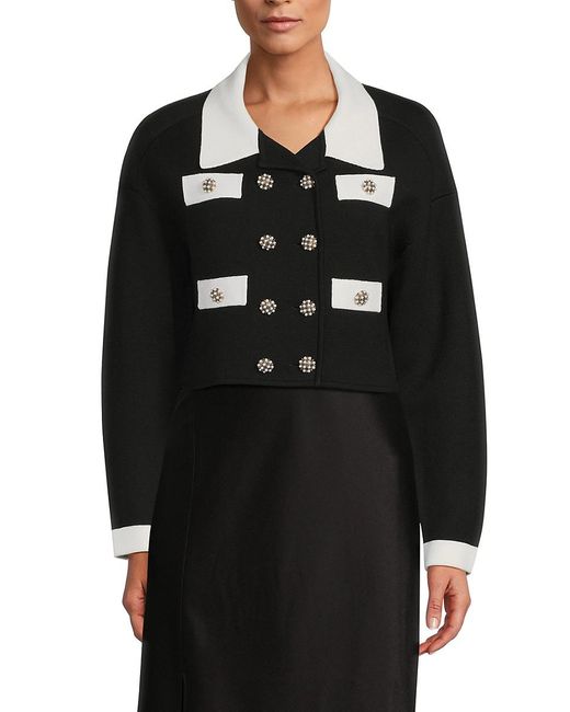 Alice + Olivia Verdell Double-Breasted Wool-Blend Cardigan in Black | Lyst