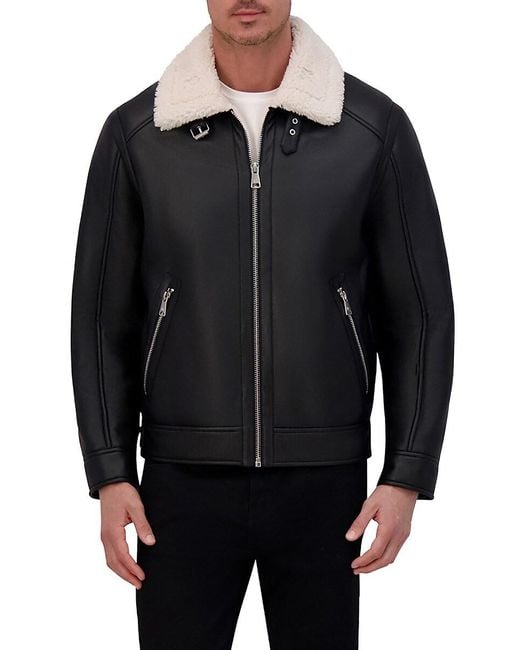 Kenneth Cole Faux Leather Bomber Jacket in Black for Men | Lyst UK