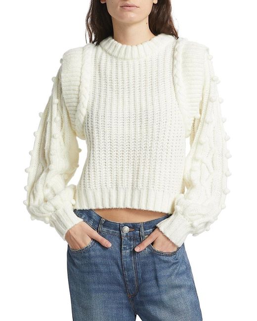 FARM Rio Braided Blouson Sleeve Sweater in White | Lyst