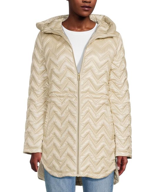 Via Spiga Zigzag Quilted Puffer Jacket in Natural | Lyst