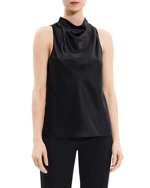 Theory Sleeveless Cowlneck Top in Black | Lyst
