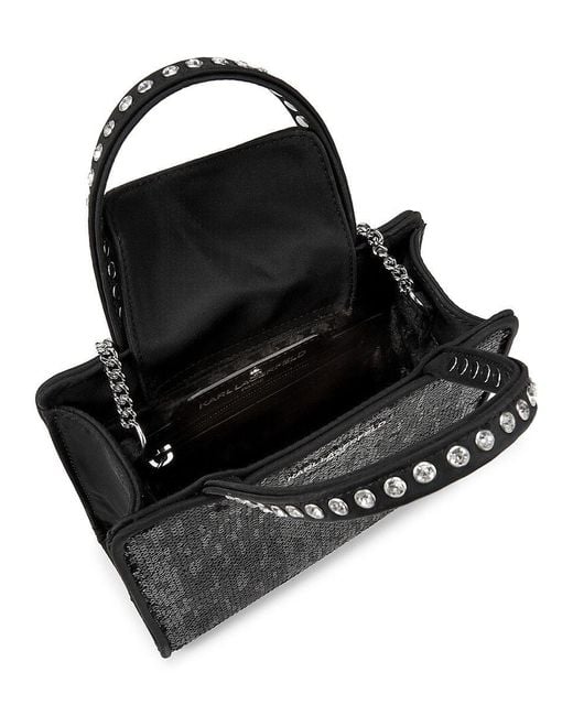 Karl Lagerfeld Mini Maybelle Sequin Top Handle Bag in Black | Lyst