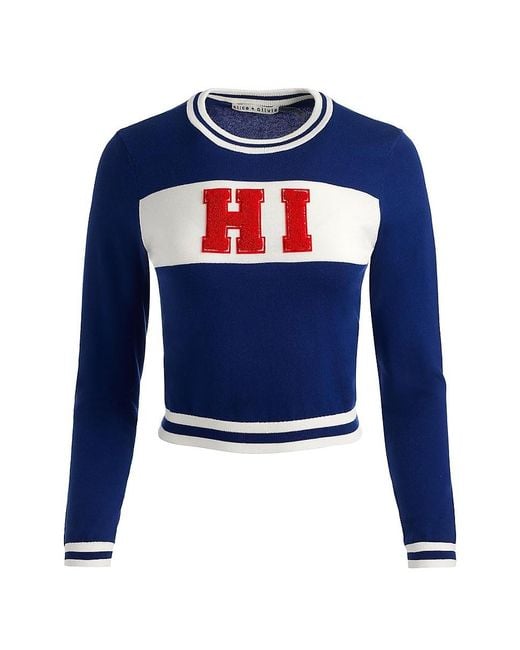 Alice + Olivia Carolann Stretch-Cotton Crop Pullover Sweater in Blue | Lyst