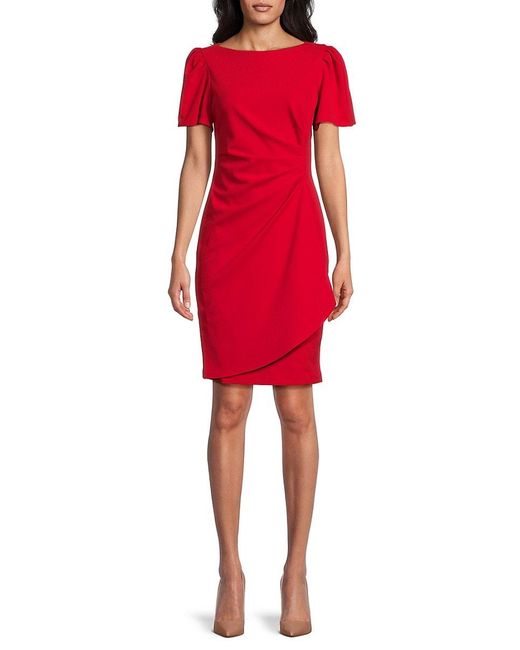 DKNY Ruched Flutter Sleeve Dress in Red | Lyst