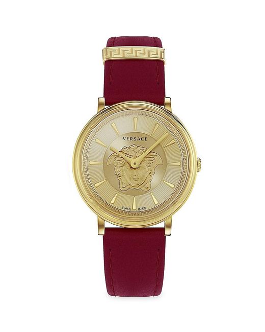 Versace V-Circle Medusa Goldtone Stainless Steel & Leather Strap Watch ...