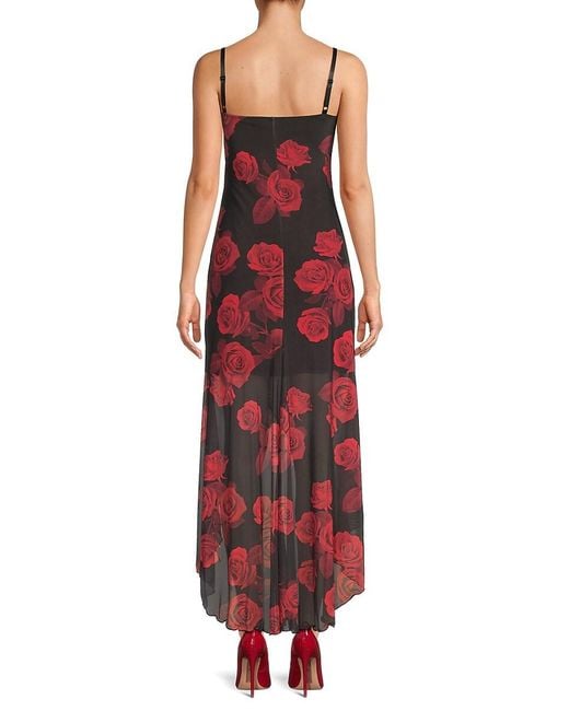 Bebe Floral High Low Sheath Midi Dress in Red | Lyst