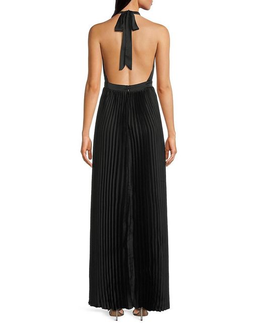 Lulus Midnight Moves Accordion Pleat Satin Maxi Dress in Black | Lyst