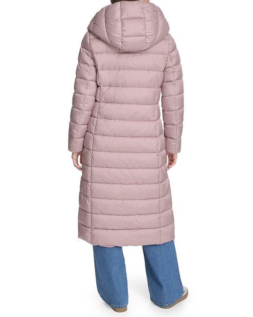 Kenneth Cole Hooded Longline Puffer Jacket in Pink | Lyst