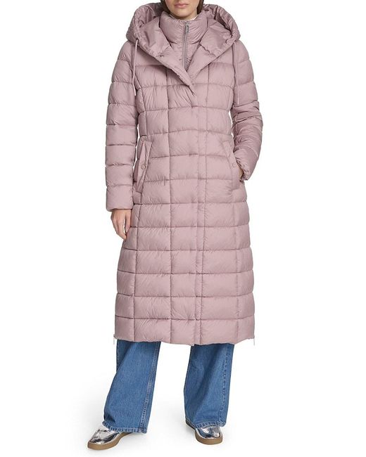 Kenneth Cole Hooded Longline Puffer Jacket in Pink | Lyst