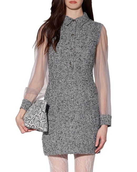 Walter Baker Myla Tweed Sheer Sleeve Minidress in Grey | Lyst UK