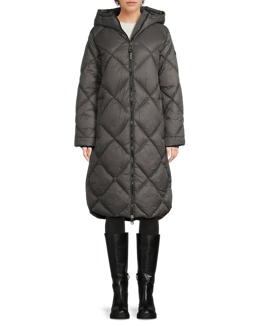 DKNY Missy Diamond Quilted Longline Puffer Coat in Grey | Lyst UK