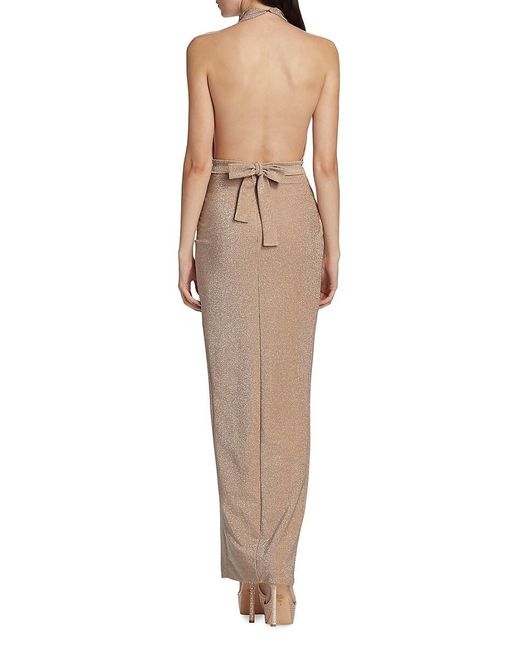 MICHAEL COSTELLO COLLECTION Tara Draped Open-Back Gown in Natural | Lyst