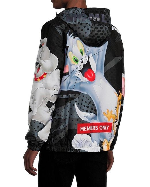 Members Only Tom & Jerry Graphic Hooded Jacket in Black for Men | Lyst