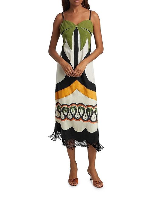 FARM Rio Coconut Tree Flow Cutwork Midi-Dress in Metallic | Lyst