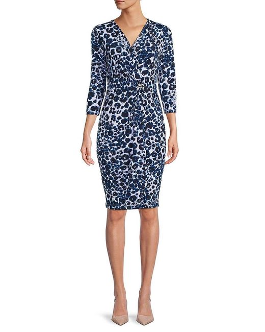 Calvin Klein Linen Leopard Print Sheath Dress In Blue Lyst Canada