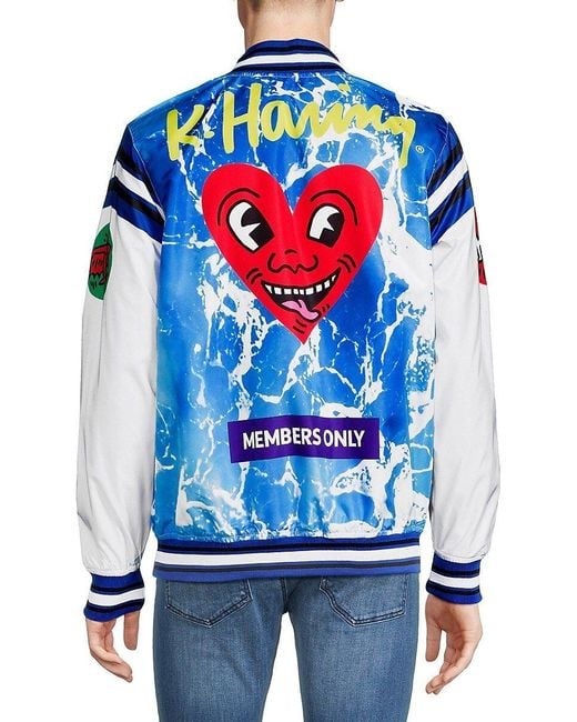 Members Only Keith Haring Graphic Bomber Jacket in Blue for Men | Lyst